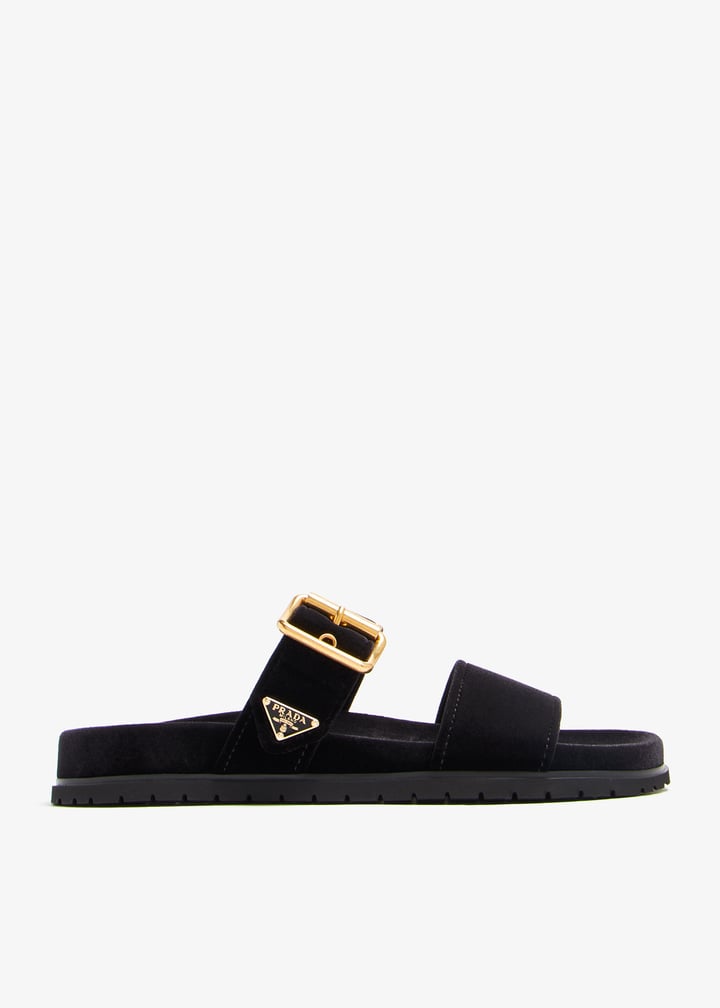 Prada Velvet slide sandals for Women - Black in UAE | Level Shoes