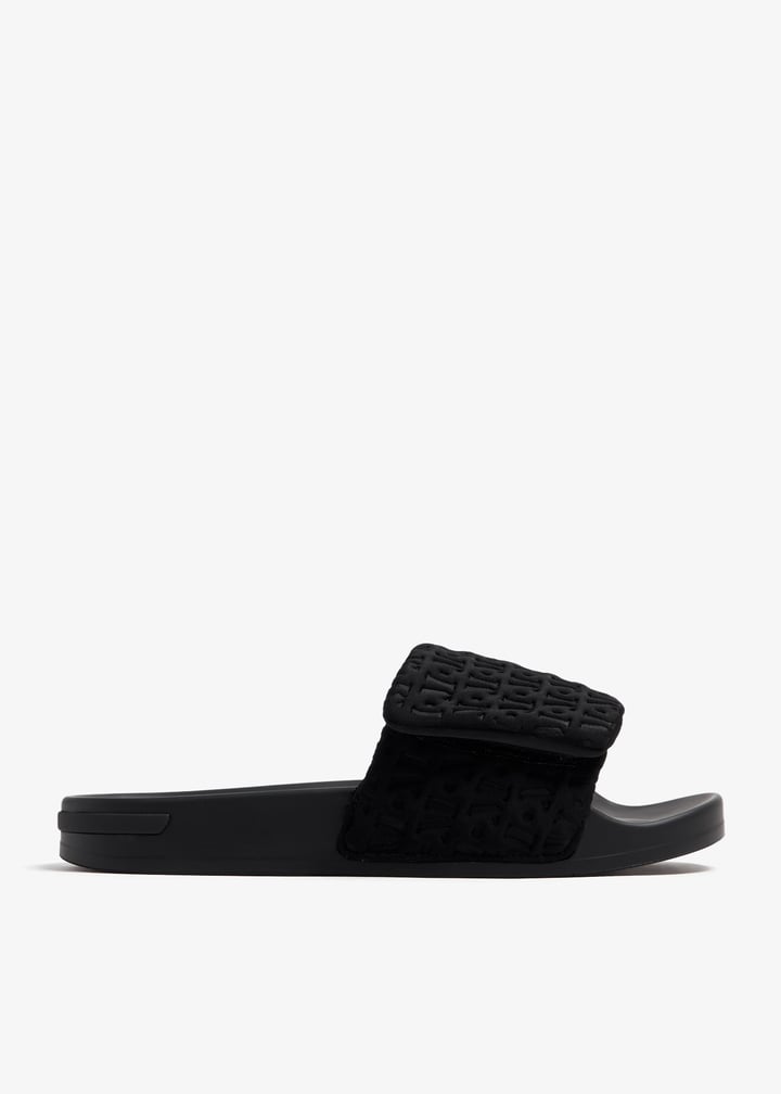 Mallet Embossed slides for Women - Black in UAE | Level Shoes