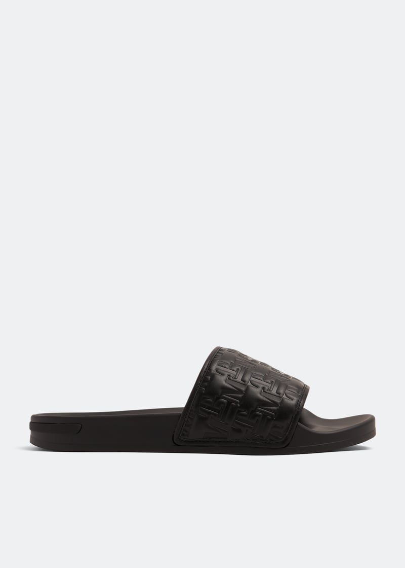 Mallet Grid Midnight leather slides for Men - Black in UAE | Level Shoes